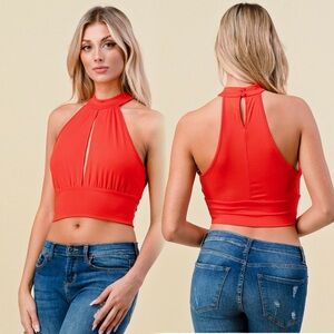 Tops | Keyhole Halter Crop Top In Red | Poshmark